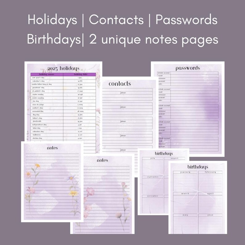 Chic 2025 Floral Planner Printable: Vibrant Purple Watercolor ...