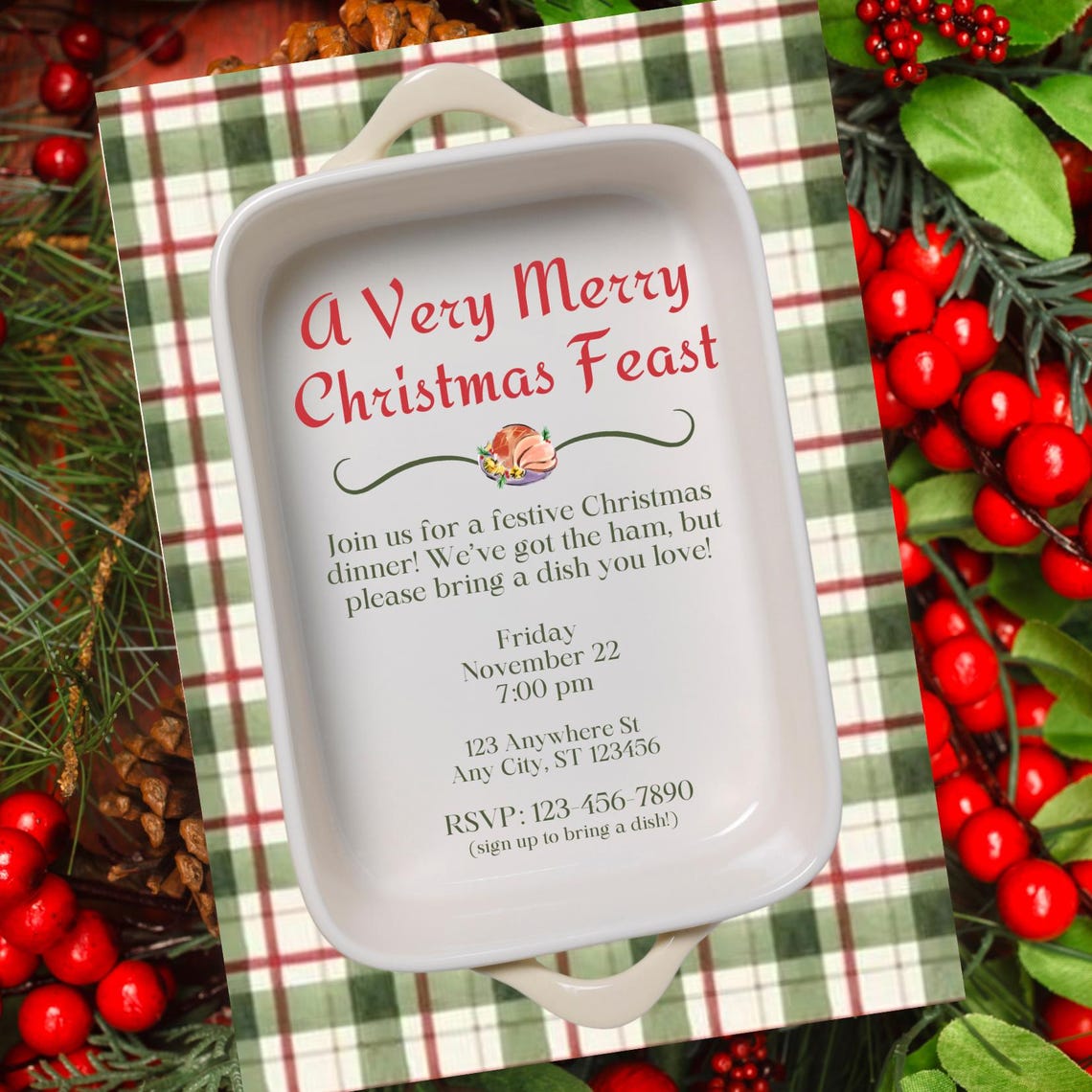 Editable Christmas Dinner Party Theme Invitation Template- Invite ...