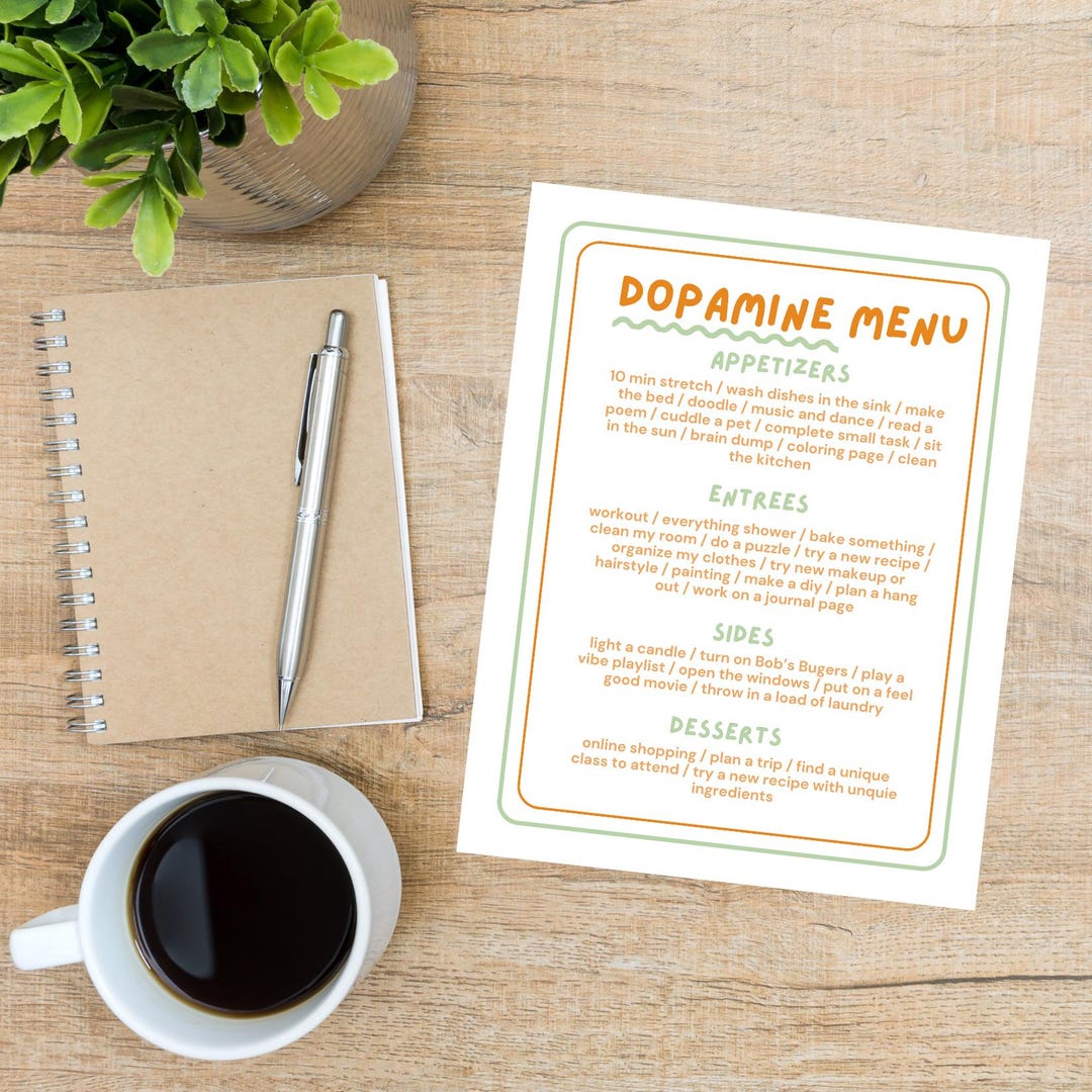Dopamine Menu Self Care Digital Template, 8.5x11in or A4 Printable ...
