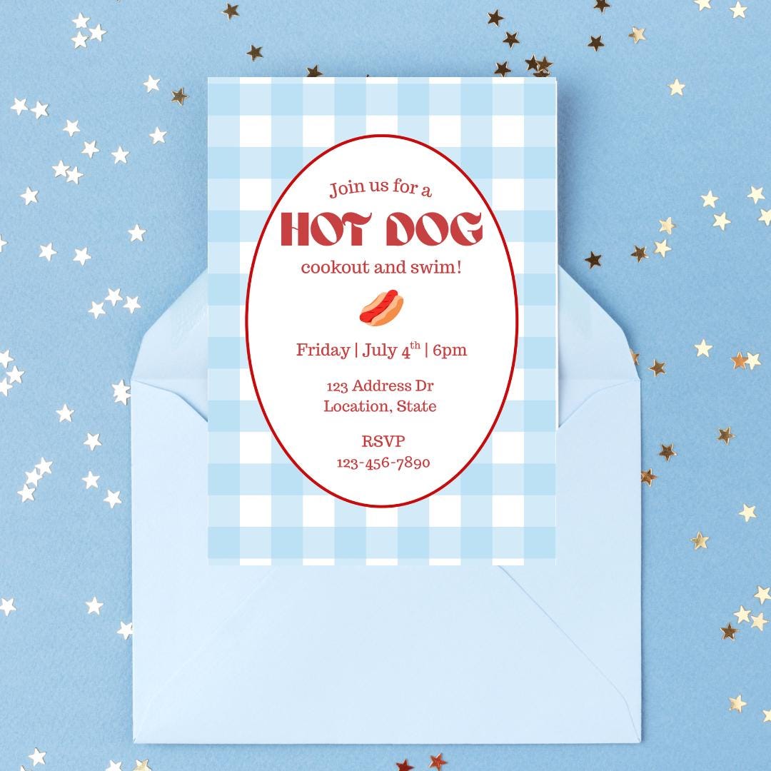 Hot Dog Cookout Fourth of July Party Invitation, 4th of July Digital ...