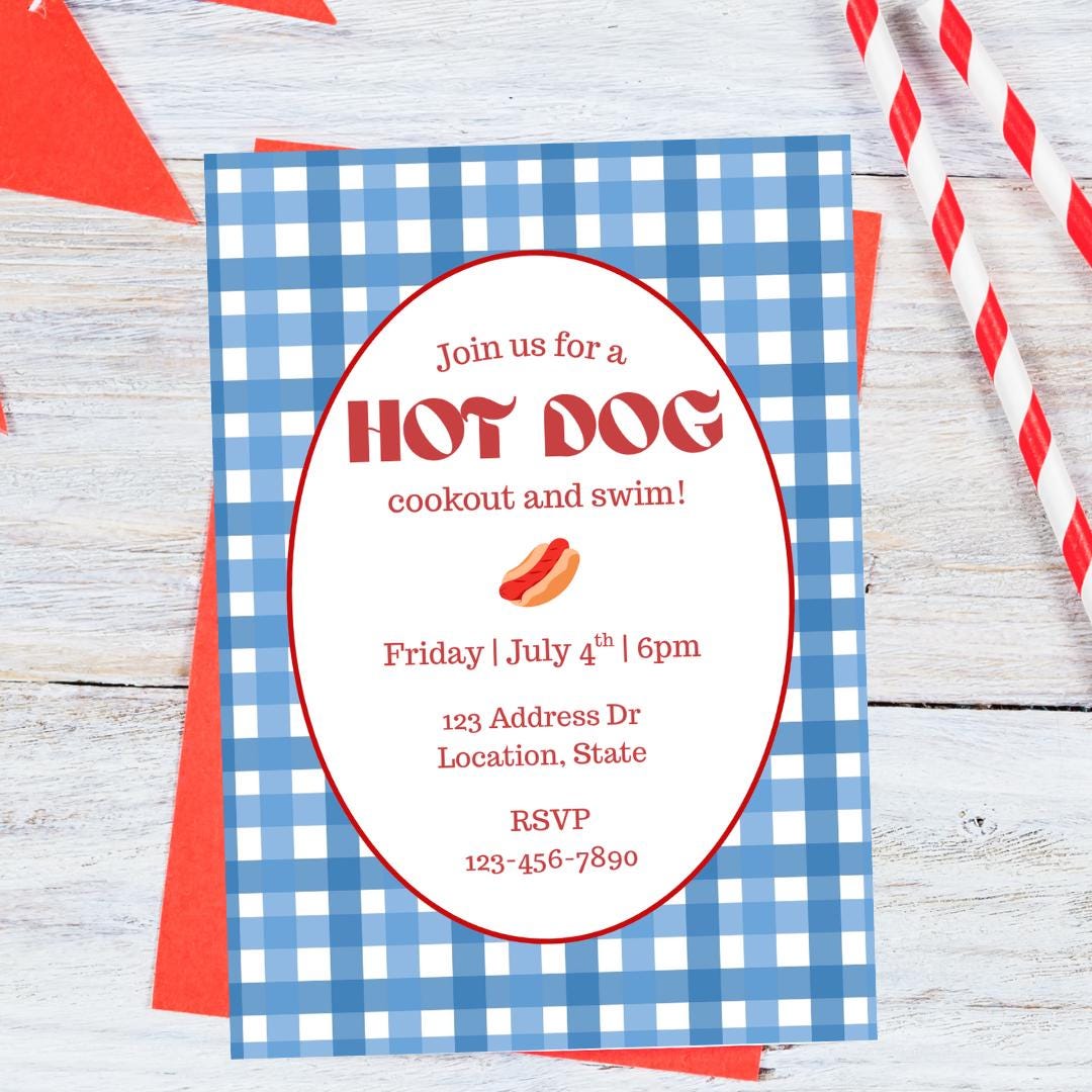Hot Dog Cookout Fourth of July Party Invitation, 4th of July Digital ...