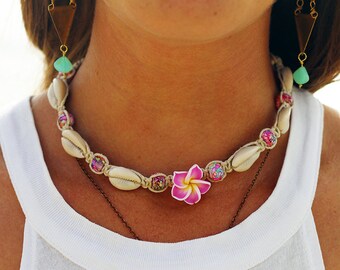 Cowrie Shell Flower Necklace Macrame Hemp Choker Handmade | Etsy