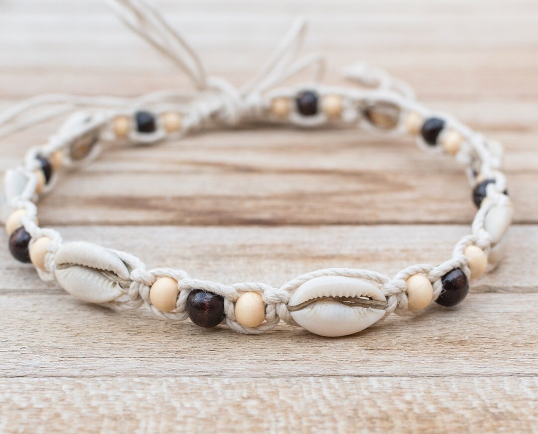 Handmade Hemp Shell Necklace: Cowrie Shell & Wood Bead Jewelry - Etsy