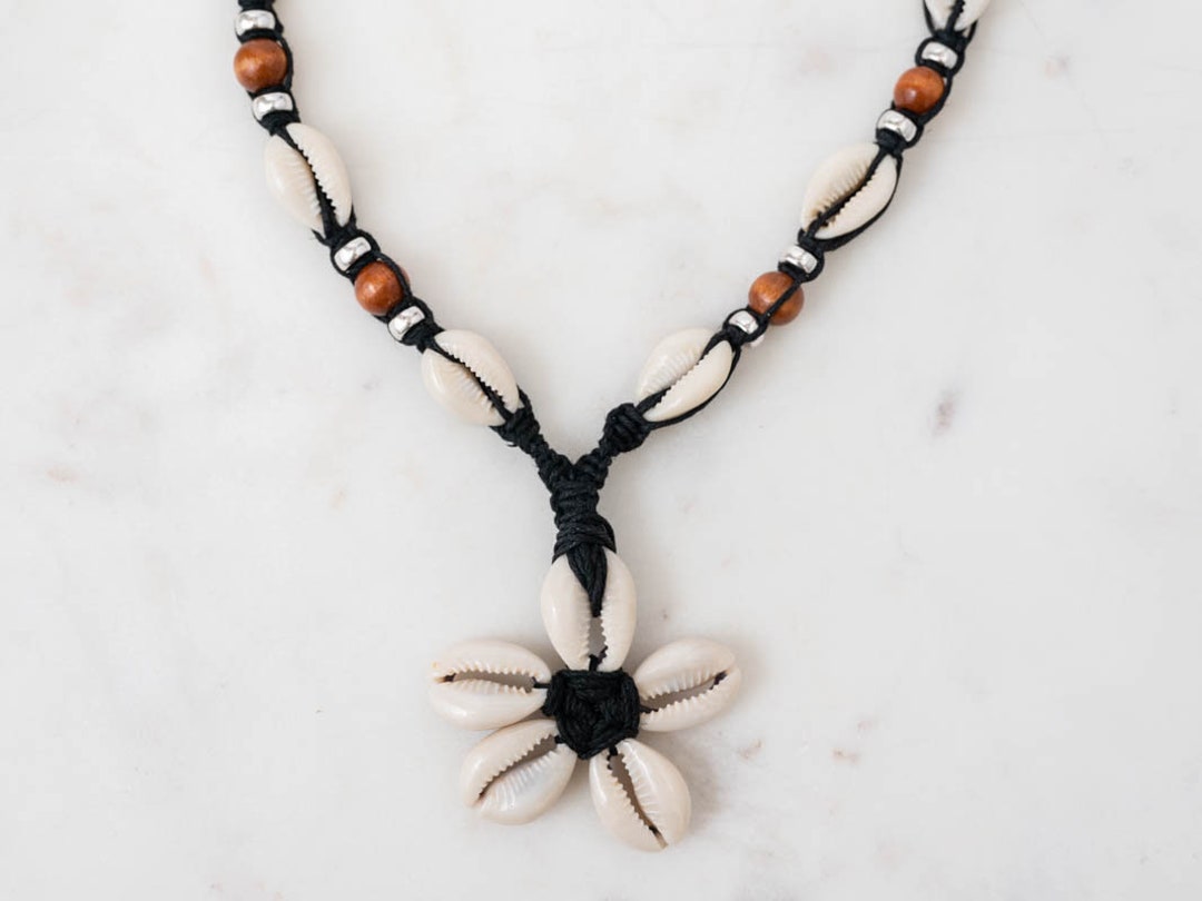 Black Macrame Shell Necklace, Hemp Sufer Necklaces, Gift for Her ...