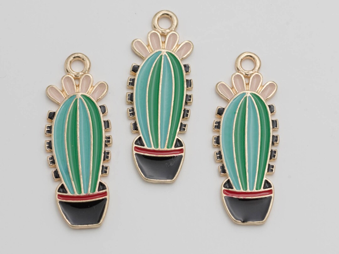 Gold Enamel Cactus Charm, Desert Pendants, Jewelry Findings, 5 Pieces ...