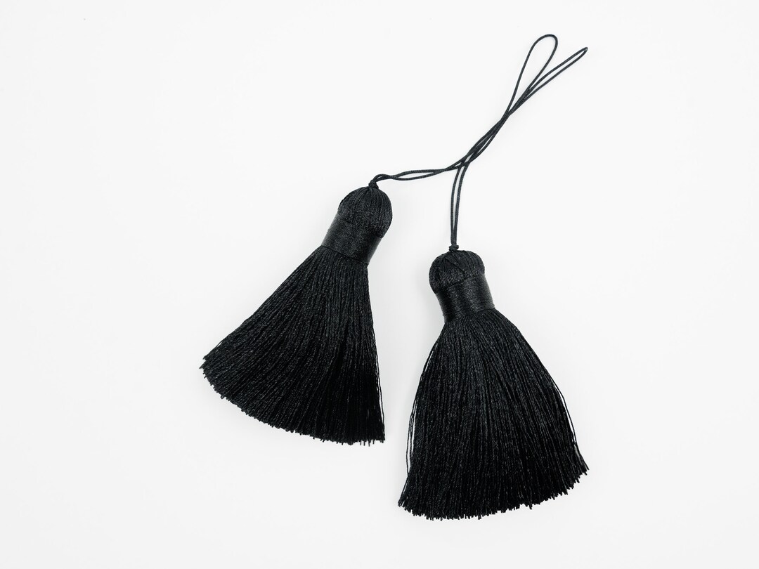 2 Thick Black Silk Thread Tassels, String Tie, 3 Inch Long - Etsy
