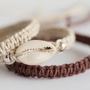 Cowrie Shell Hemp Bracelet, Handmade Surf Jewerly, 3 Macrame Bands Made ...