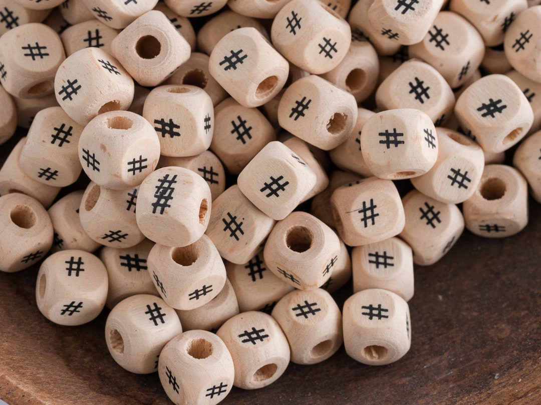 50 Wood Cube Beads With Hash Tag Symbol, Make Word Bracelets -B3121 - Etsy