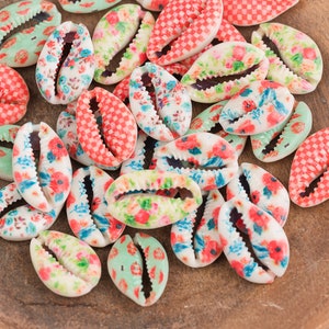 Printed Shell Charms, 25mm, Natural Shell Beads, 6 Pieces - B3264 - Etsy