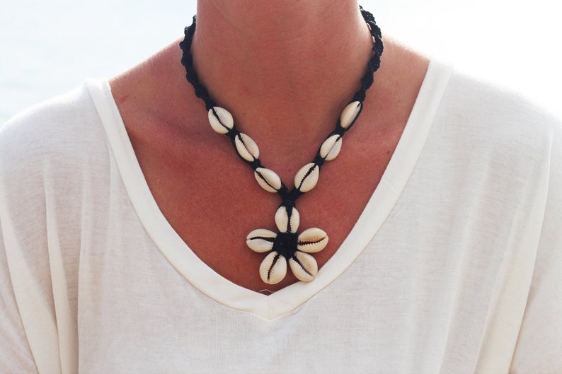 Cowrie Shell Flower Necklace Macrame Hemp Choker Handmade | Etsy