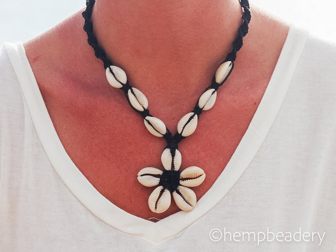 Cowrie Shell Flower Necklace, Macrame Hemp Choker, Christmas Gift for ...