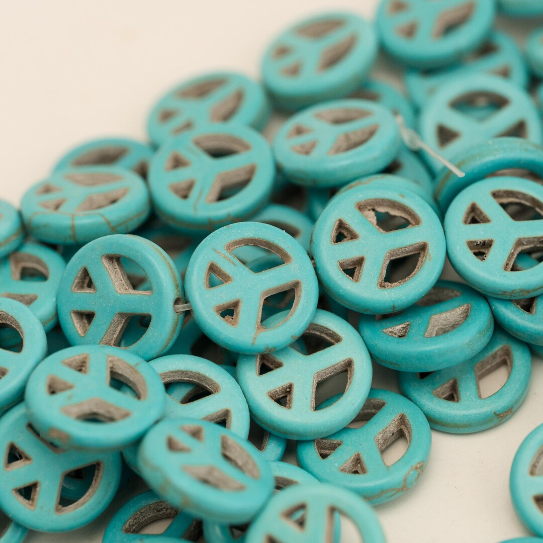 Peace Sign Beads 15mm Round, Gemstone Beads for Jewelry Making -B3369 ...