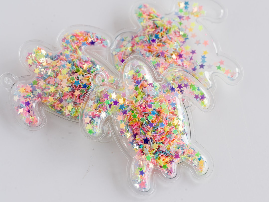 Plastic Turtle Pendants, Rainbow Glitter Inside, Soft Bendable Material ...