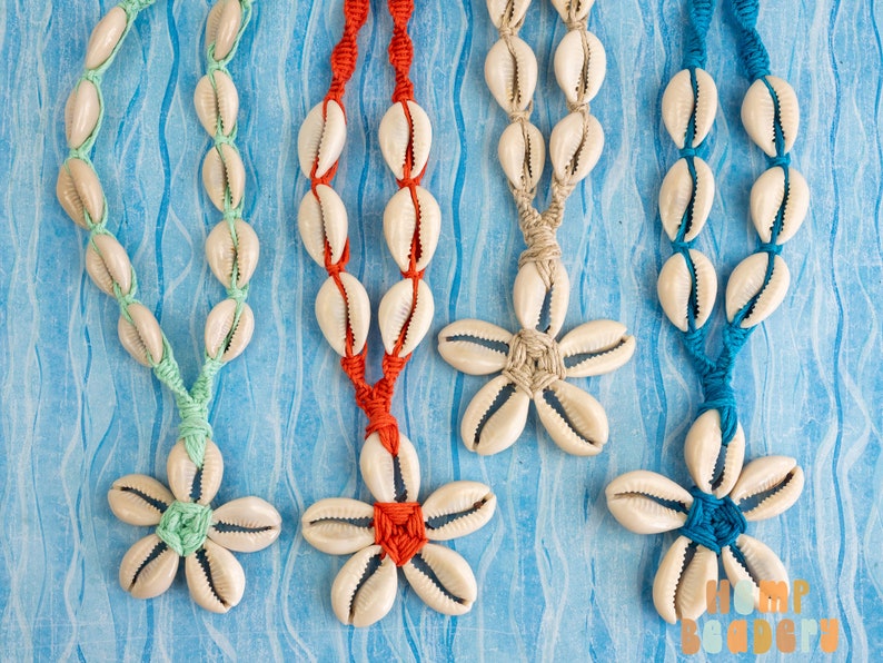 Macrame Cowrie Shell Flower Necklace: Hemp Knotted Beach Choker - Etsy