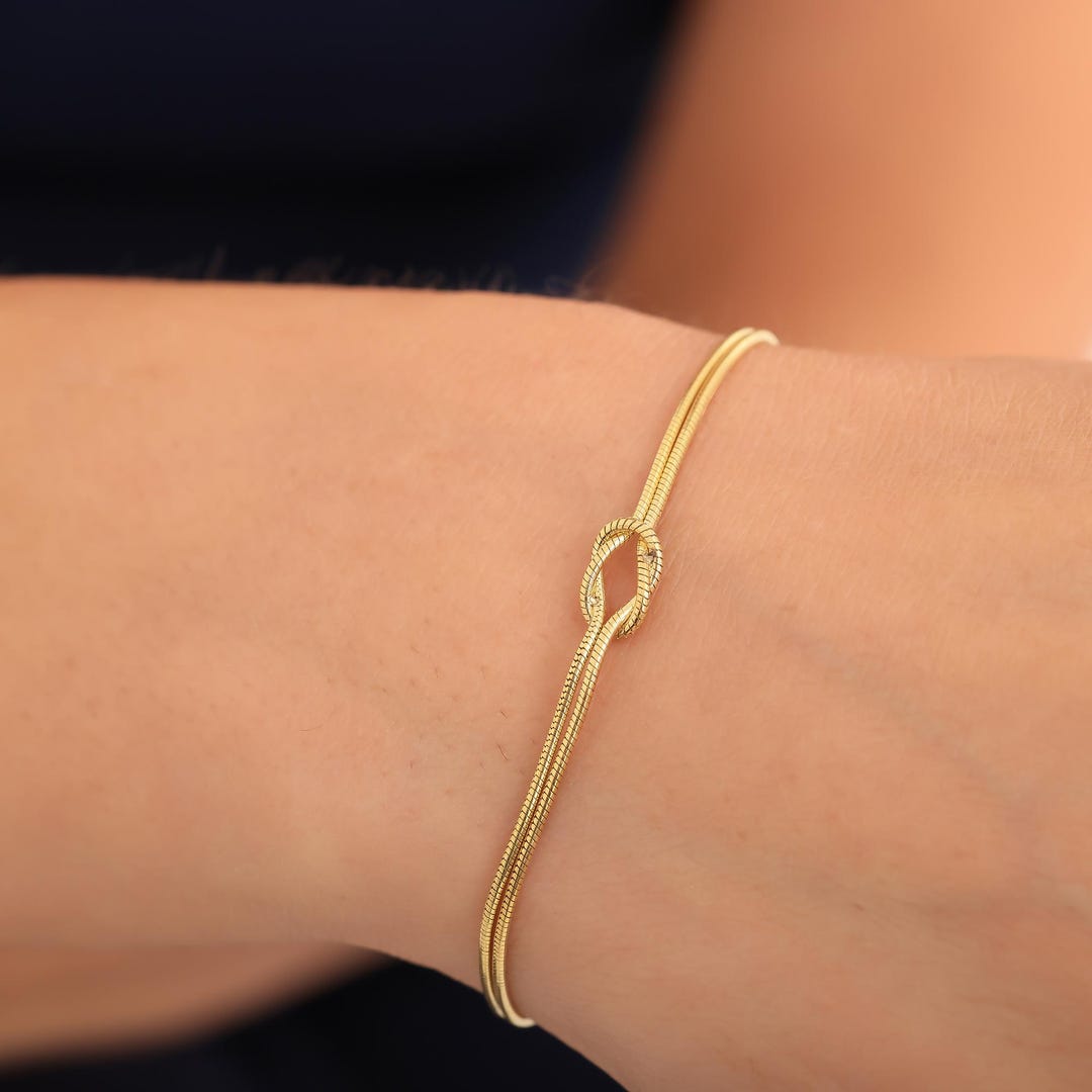 Love Knot Snake Chain Bracelet, 14k Gold Knot Bracelet, Snake Chain ...