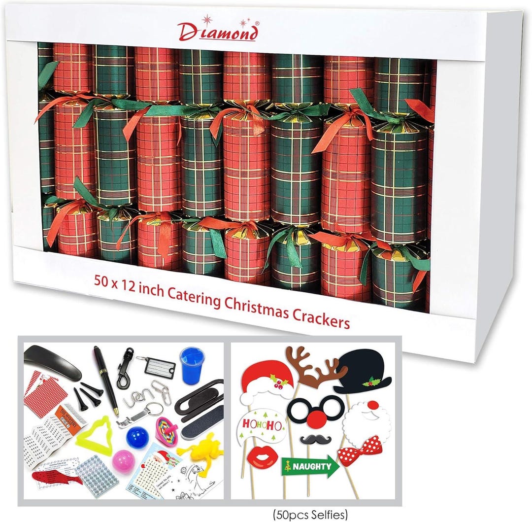 Diamondcrackers 50 X 12'' Premium Red & Green Tartan Christmas Crackers ...