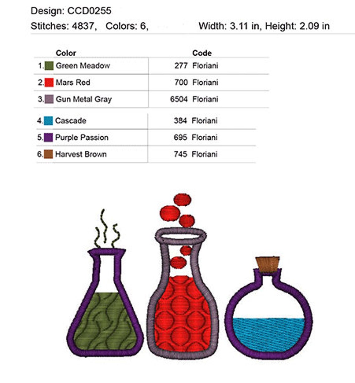 Chemistry Beakers Embroidery Design for a 4X4 Hoop. Back to School ...