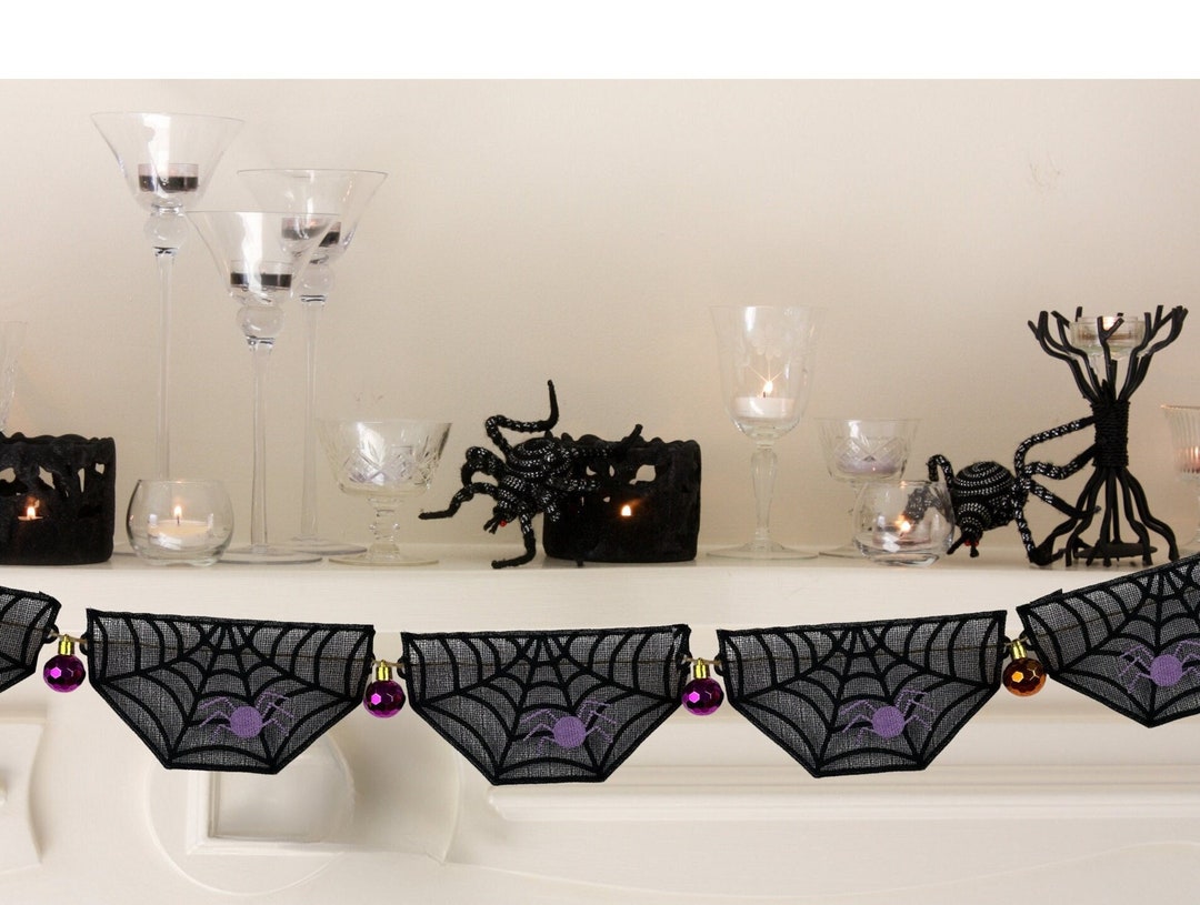 Spider Web Banner Embroidery Design for Halloween, Lace Spider Web ITH ...