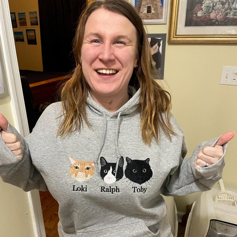 Custom Embroidered Pet Portrait Crewneck Sweatshirt – Personalized Cat ...