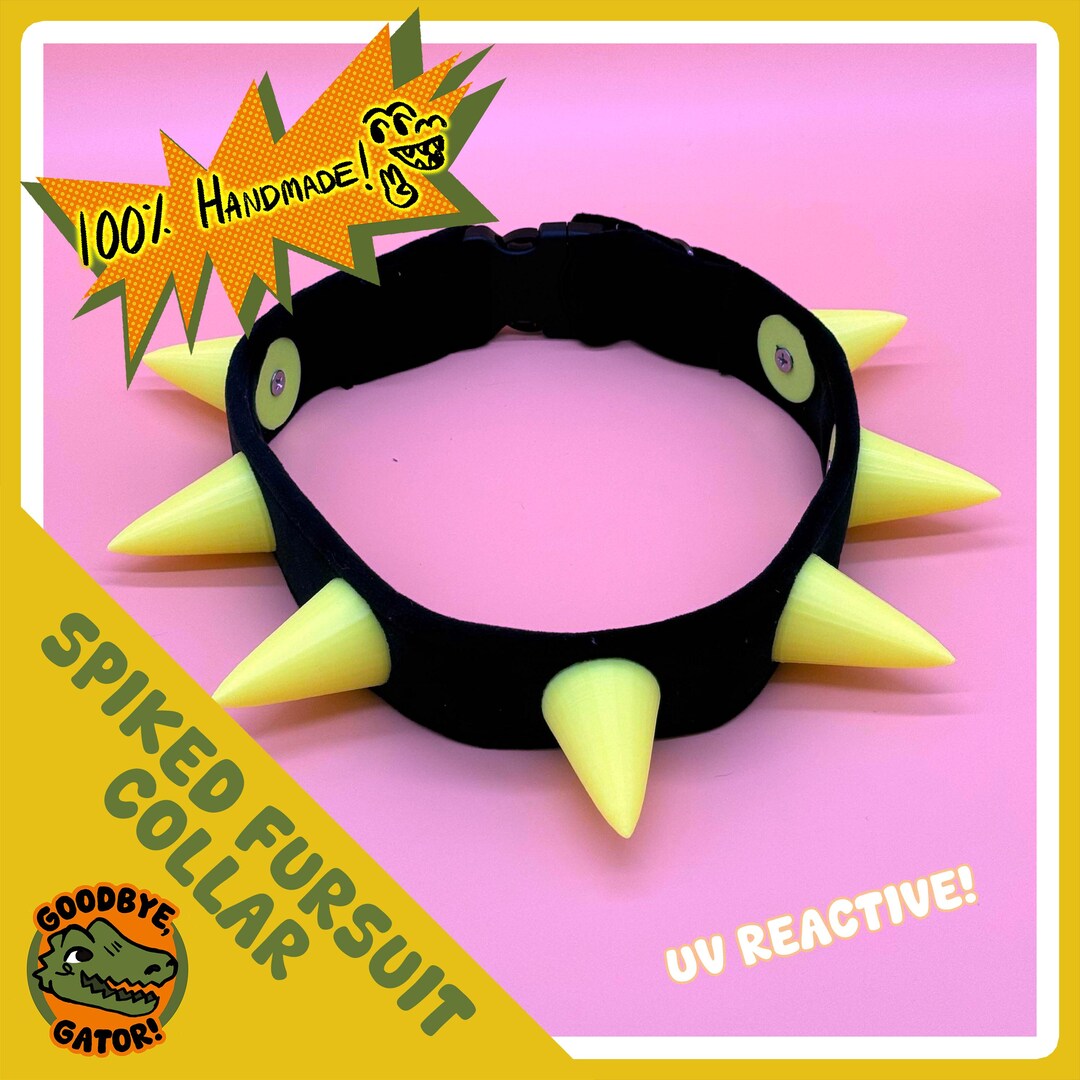 Jumbo Spiked Fursuit Collar - Black Mochi Minky With Yellow UV Reactive ...