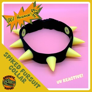 Jumbo Spiked Fursuit Collar - Black Mochi Minky With Yellow UV Reactive ...