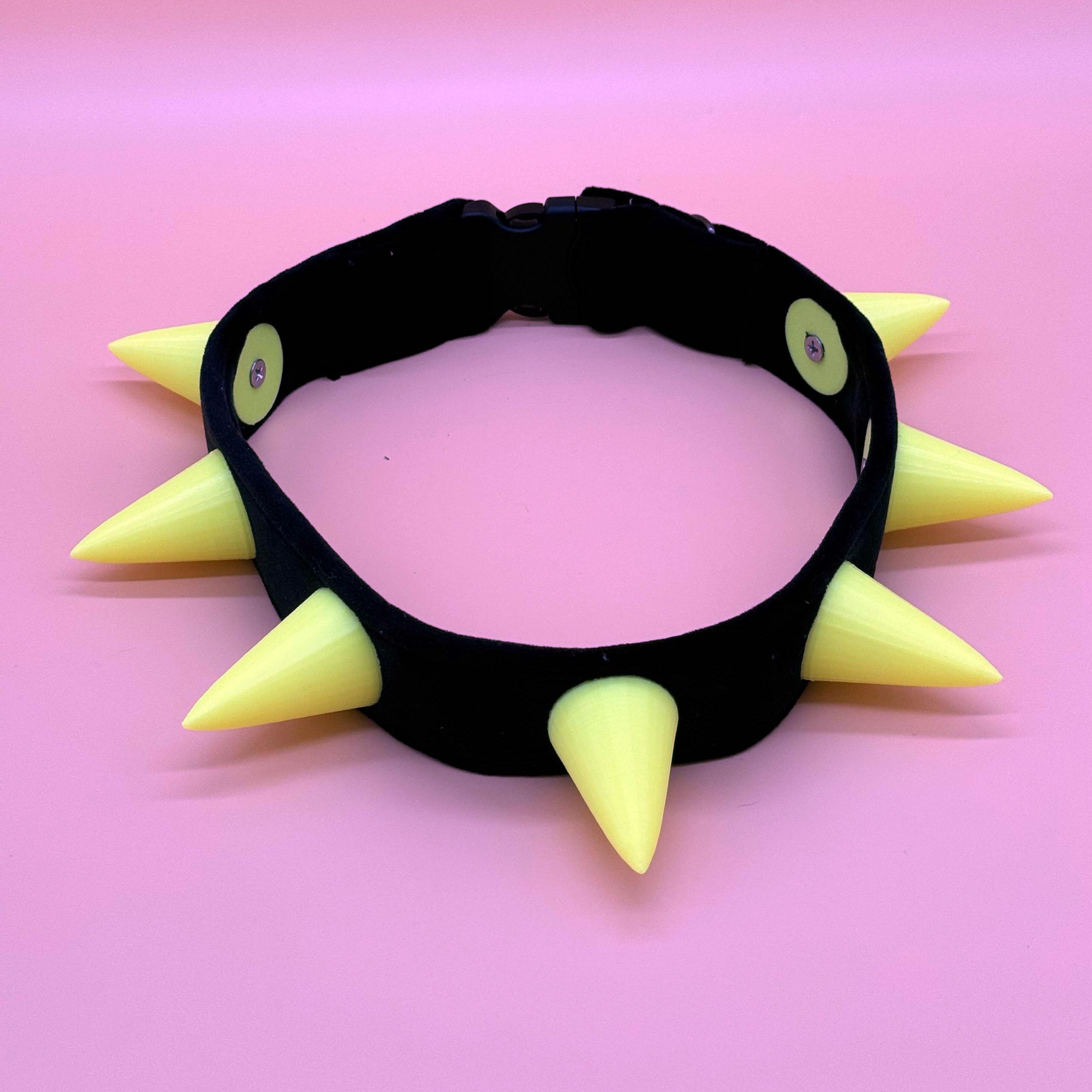 Jumbo Spiked Fursuit Collar Black Mochi Minky With Yellow UV Reactive ...