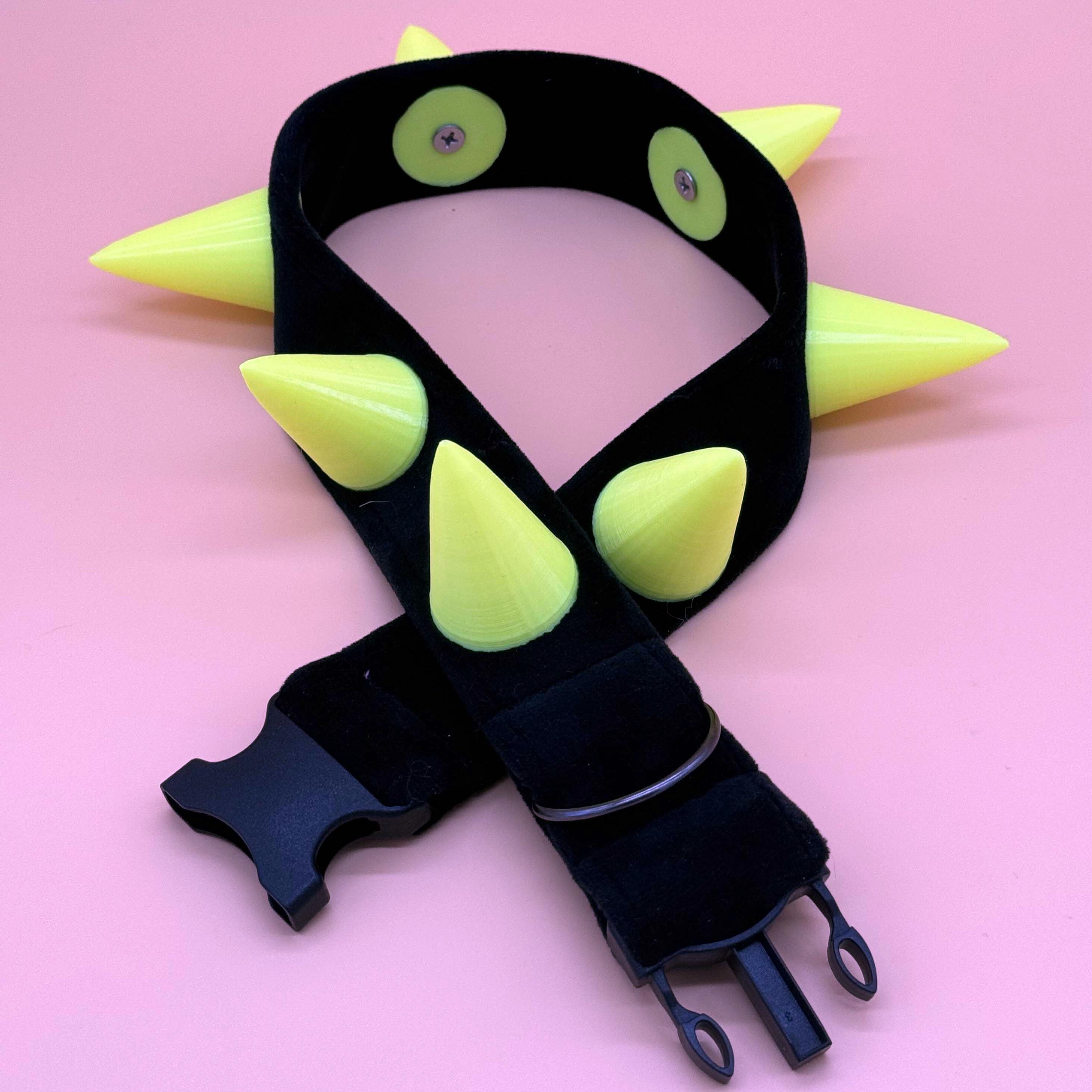 Jumbo Spiked Fursuit Collar Black Mochi Minky With Yellow UV Reactive ...