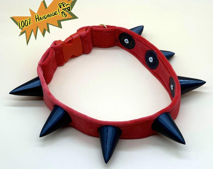Jumbo Spiked Fursuit Collar - Red Mochi Minky With Black Spikes - Etsy