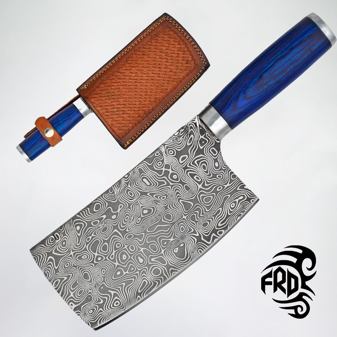 Handmade Cleaver 12-chrome Steel Blade With Damascus-style Etching ...