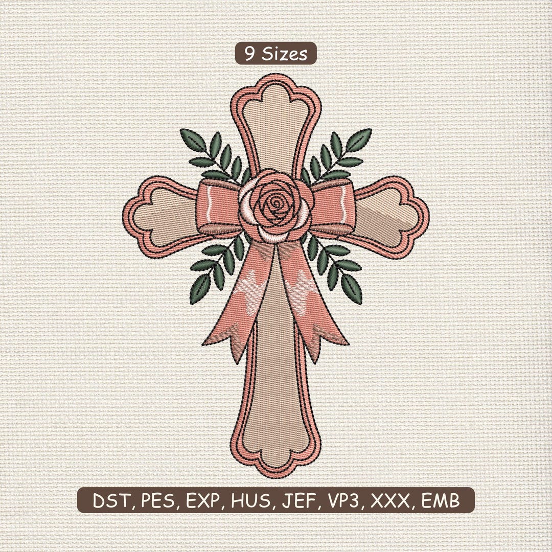 Christmas Cross Embroidery Design, Floral Faith Pattern PES, Religious ...