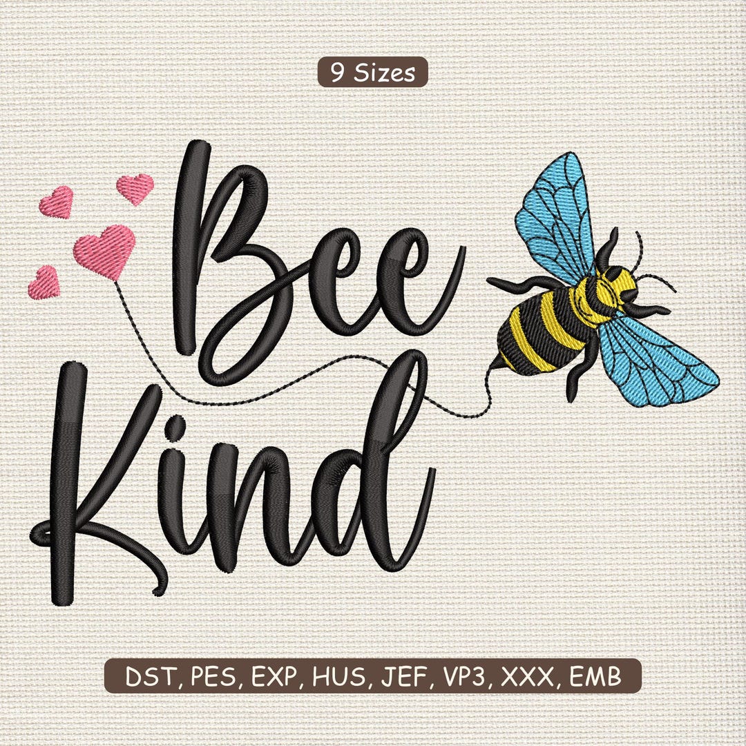 Bee Kind Quote Embroidery Design, Honey Bee With Script Lettering ...