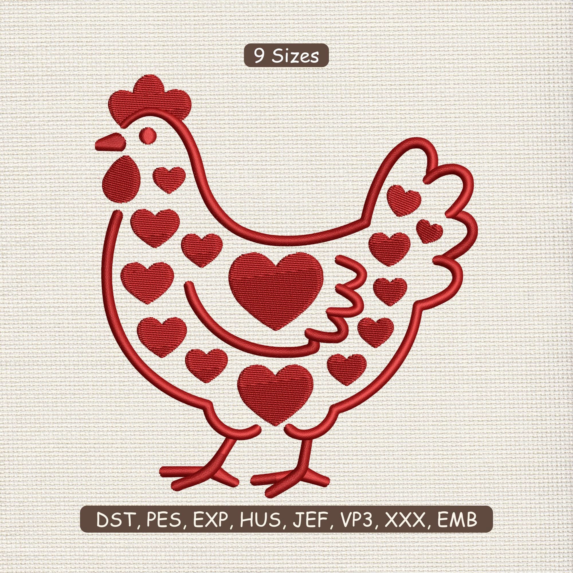 Valentine Chicken With Hearts Embroidery Design, Cute Farm Hen Love ...