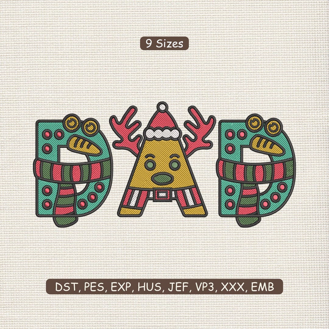 Christmas DAD Embroidery Design : Xmas Deer Father Machine File DST PES ...