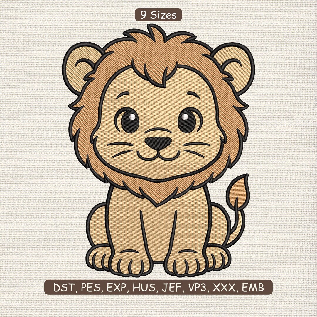 Baby Lion Embroidery Design, Adorable Little Lion Cub Pattern, Safari ...