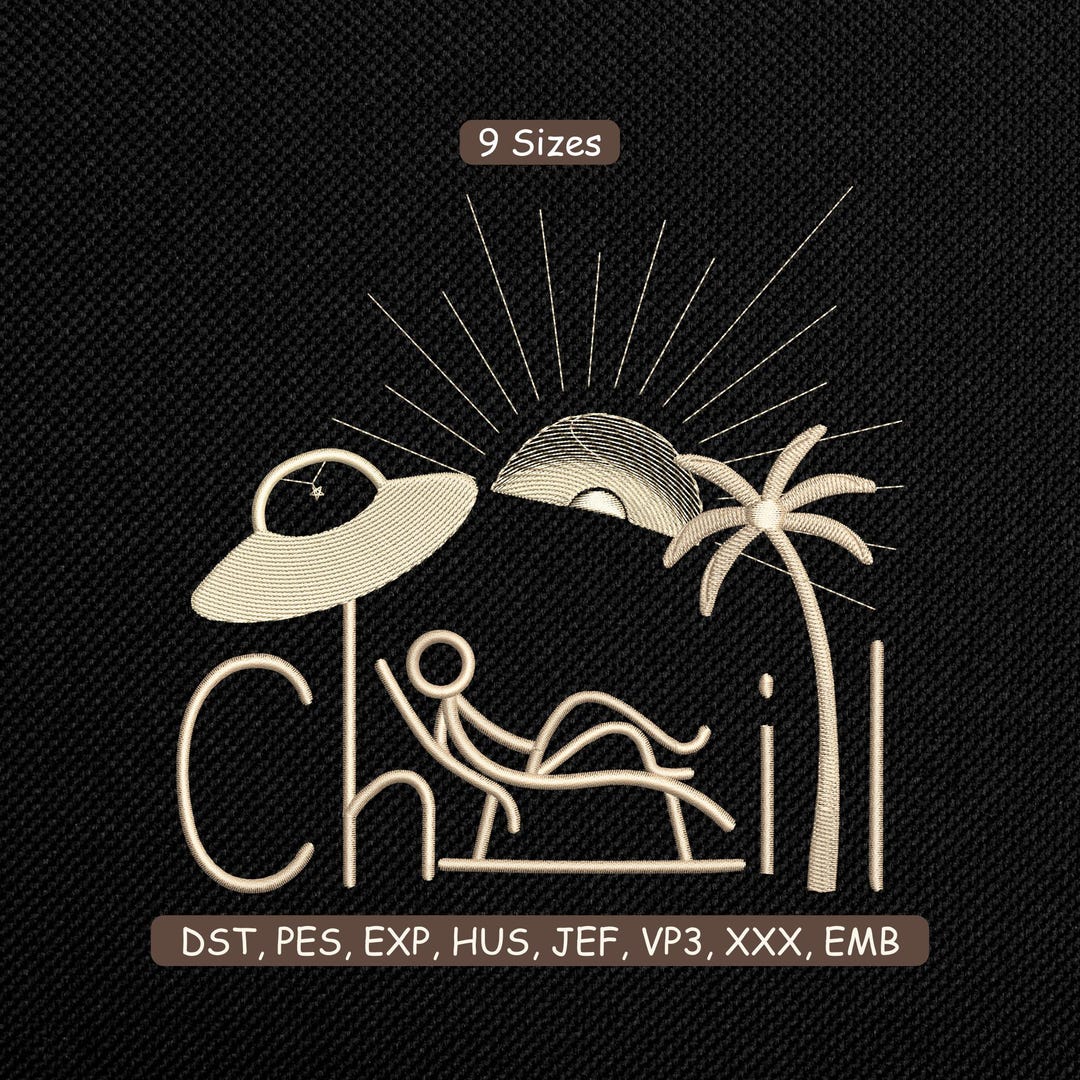 Chill Beach Time Embroidery Design File | Cute Retirement Embroidery ...