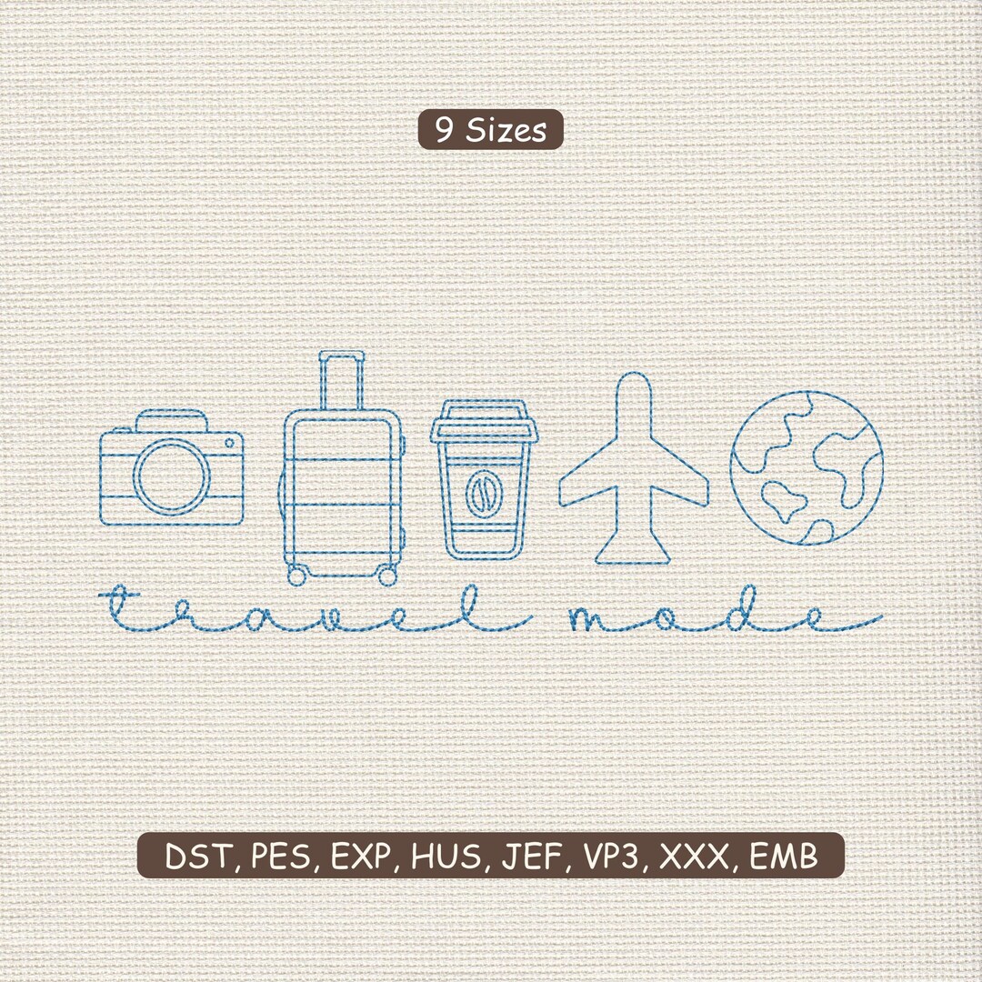 Travel Mode Embroidery Design, Airplane Machine Embroidery File DST PES ...