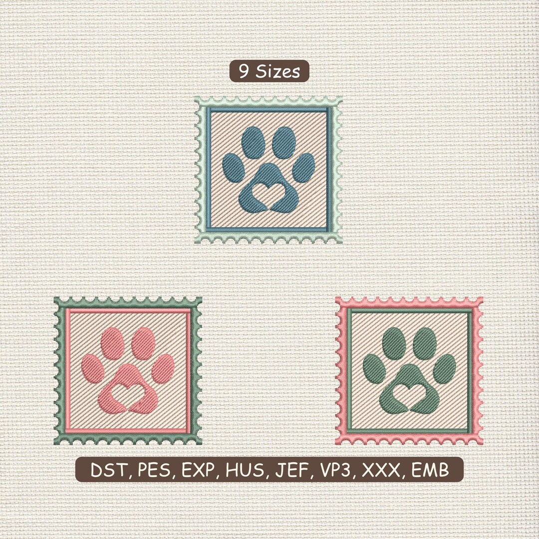 Heart Paw Print Postage Stamp Embroidery Design : Machine File Patch ...