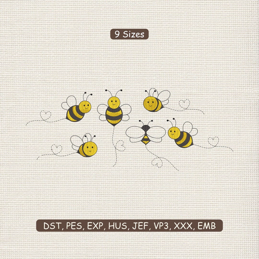 6 Cute Bees Bundle Embroidery Design | Bee Embroidery Design File ...