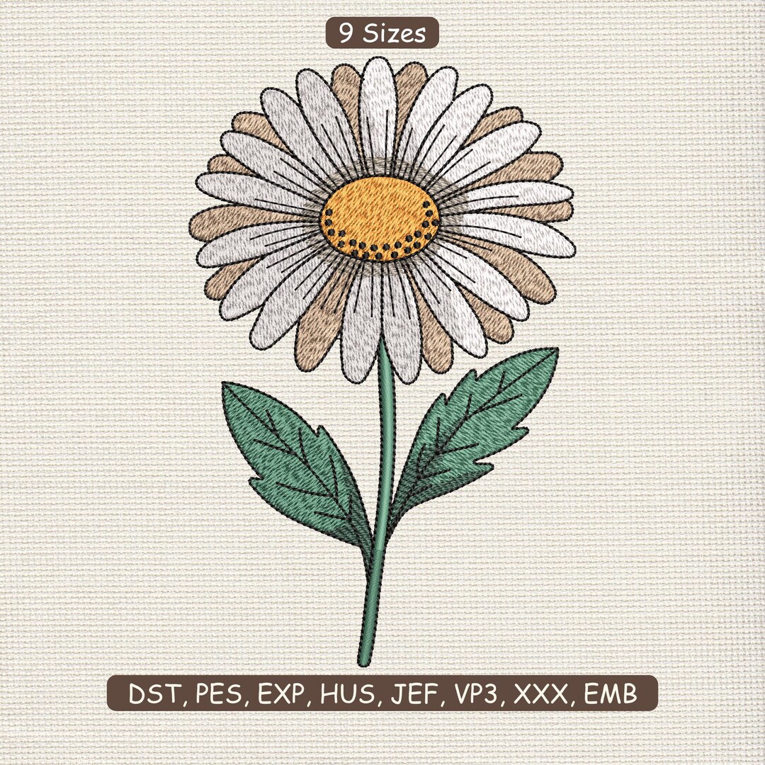 Daisy Wildflower Stem Embroidery Design, Minimal Floral Botanical ...