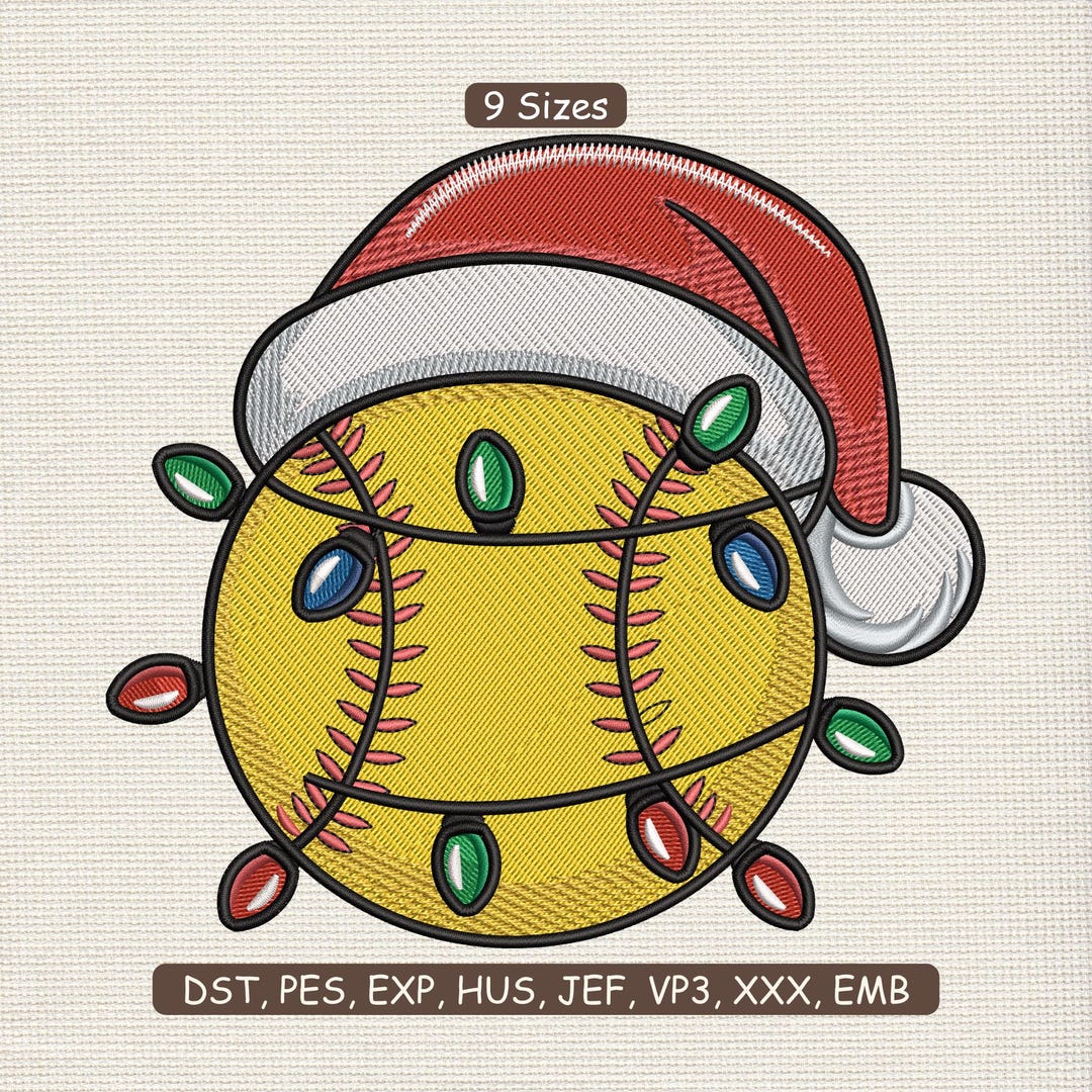 Christmas Softball Machine Embroidery Design, Festive Sports Pattern ...