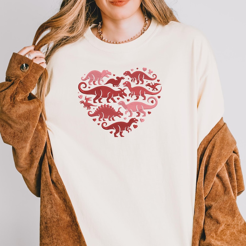 Valentine Dinosaur Heart Pattern Embroidery Design, Cute Dino Love ...