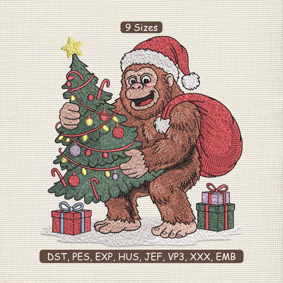 Christmas Bigfoot Embroidery Design, Funny Holiday Pattern DST, Festive ...