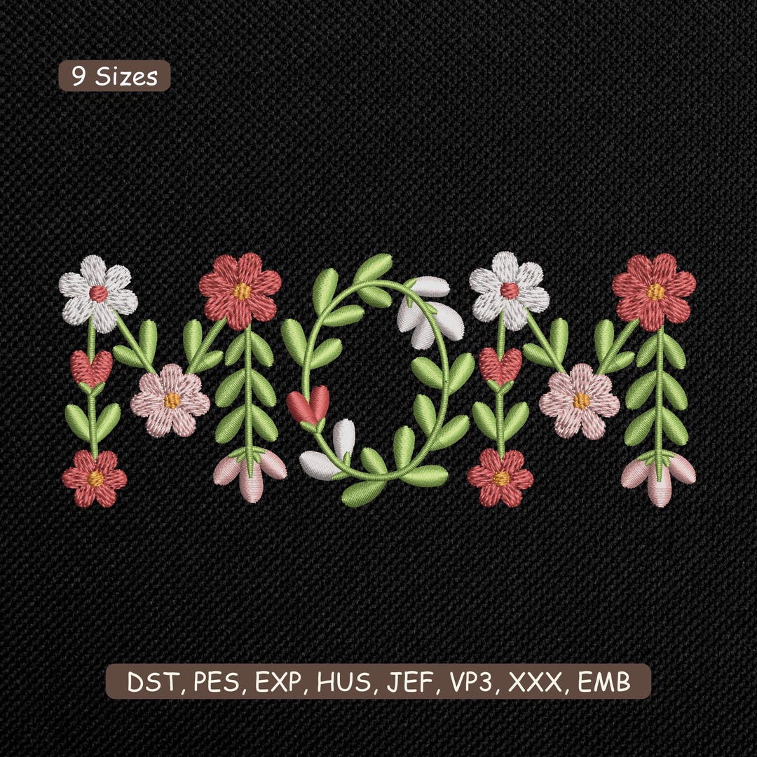 Mom Floral Vine Border Embroidery Design, Mom Botanical Leaf Garland ...