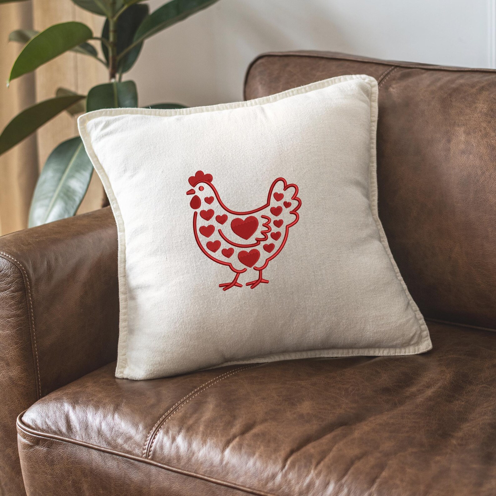 Valentine Chicken With Hearts Embroidery Design, Cute Farm Hen Love ...