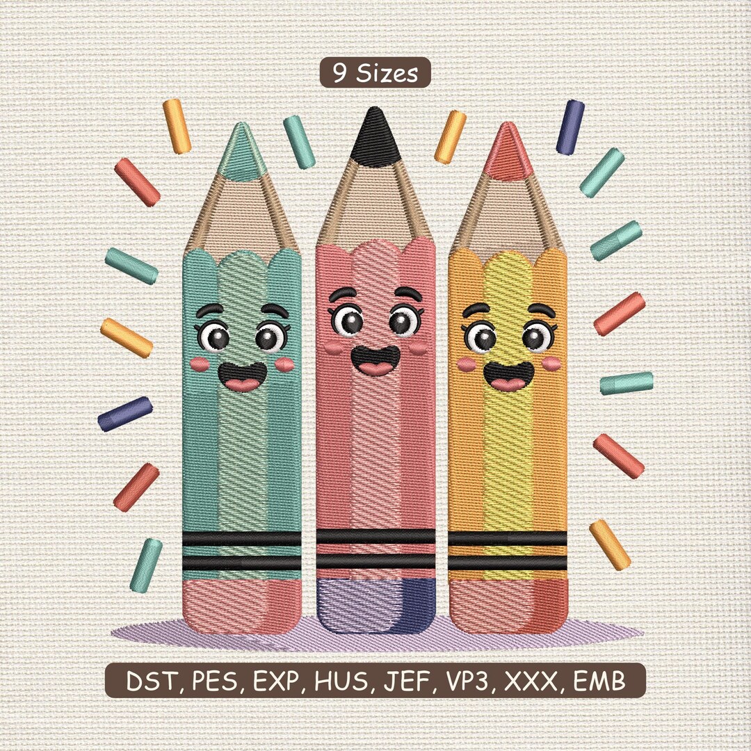 Color Pencil Friends Embroidery Design, Cute Classroom Machine ...