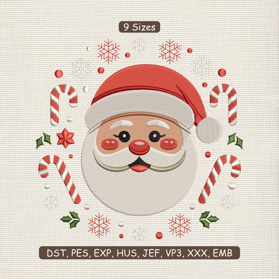 Santa Face Embroidery Design, Classic Christmas Stitch Art, Holiday ...