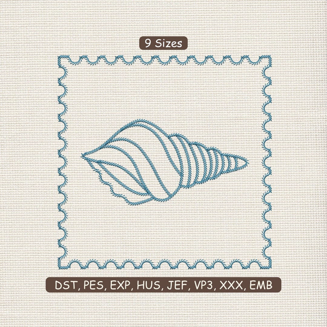 Seashell Postage Stamp Card Embroidery Design : Ocean Coastal Mollusks ...