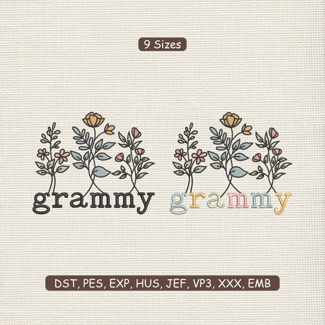 2 Grammy Floral Embroidery Patch Design | Flower Grandma Machine File ...