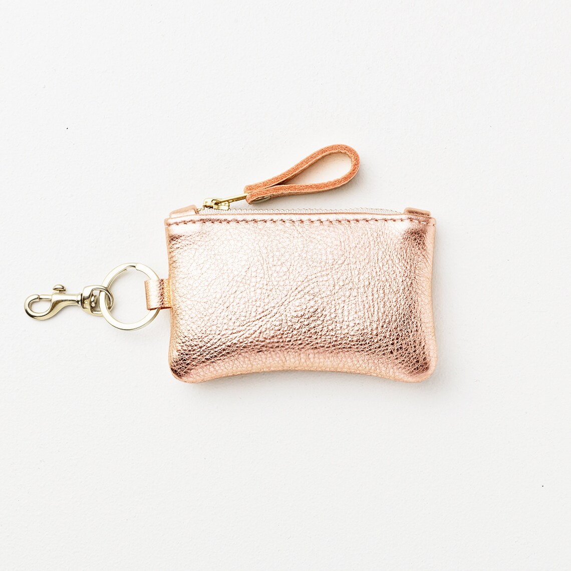 Metallic Leather Keychain Zip Wallet, Rose Gold Keychain Credit Card ...