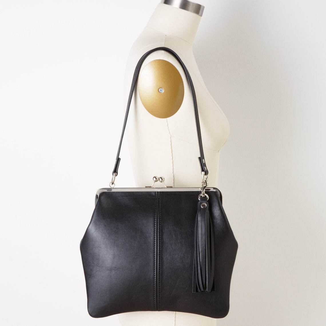 Leather Kiss Lock Handbag With Tassel Charm and Multiple Strap - Etsy